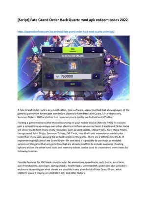 Calaméo - [Script] Fate Grand Order Hack Quartz Mod Apk Redeem Codes 2022