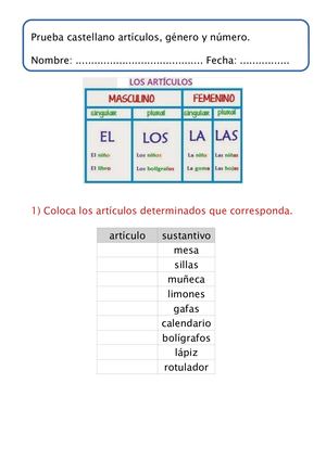 Calaméo - Prueba Castellano Artículos, Género Y Número