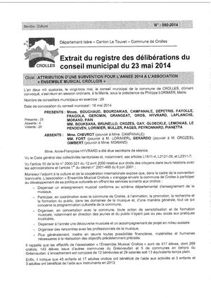 Calaméo - Crolles Deliberation 80 2014 5 Attribution Subvention Ensemble Musical Crollois Emc