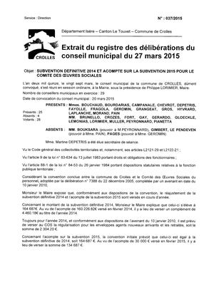 Calaméo - Crolles Deliberation 37 2015 3 Subvention D Finitive 2014 Et Acompte Sur Subvention ...