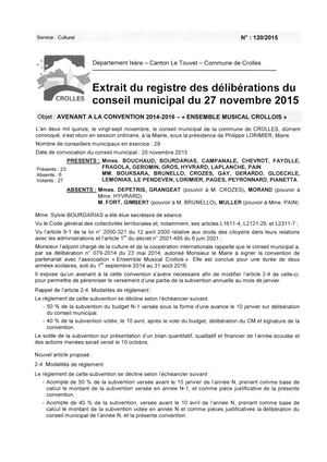 Calaméo - Crolles Deliberation 120 2015 11 Avenant Convention 2014 2016 Emc