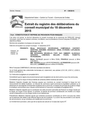 Calaméo - Crolles Deliberation 126 2015 12 Constitution Et Reprise De Provisions Ma