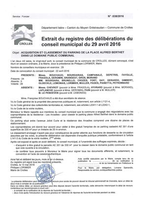 Calaméo - Crolles Deliberation 38 2016 4 Acquisition Et Classement Du Parking De La Place A ...