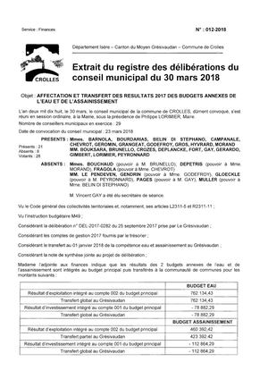 Calaméo - Crolles Deliberation 12 2018 3 Affectation Et Transfert Des R Sultats 2017 Des Budgets ...
