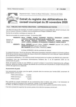 Calaméo - Crolles Deliberation 110 2020 11 Tableau Des Effectifs