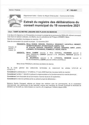 Calaméo - Crolles Deliberation 102 2021 11 Tarif Au Metre Lineaire Des Places Du Marche