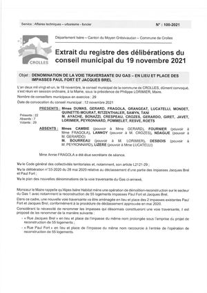 Calaméo - Crolles Deliberation 100 2021 11 Denomination De La Voie Traversante Du Gas