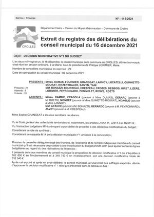 Calaméo - Crolles Deliberation 115 2021 12 Decision Modificative N 1 Du Budget