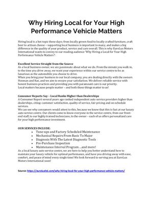 Calaméo - Why Hiring Local For Your High Performance Vehicle Matters