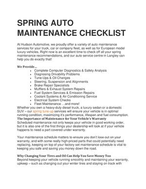 Calaméo - SPRING AUTO MAINTENANCE CHECKLIST