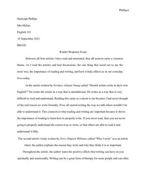 Calaméo - Reader Response Essay Final Draft