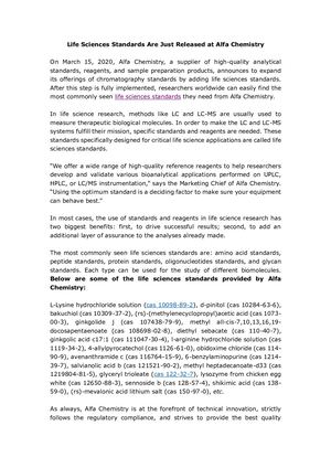 Calaméo - Life Sciences Standards Are Just Released At Alfa Chemistry