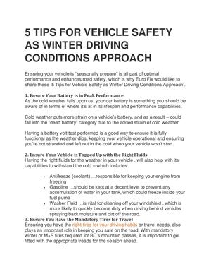 Calaméo - 5 TIPS FOR VEHICLE SAFETY AS WINTER DRIVING CONDITIONS APPROACH