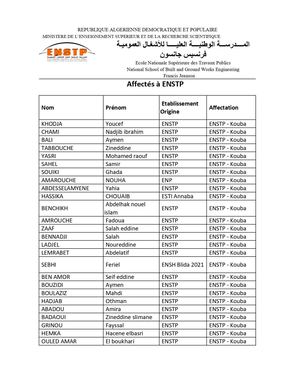 Calaméo - Résultats Concours 2021 Affectes à l'ENSTP