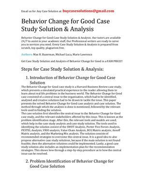 Calaméo - Behavior Change For Good Case Study Solution Analysis