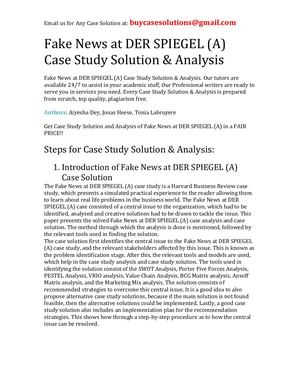 Calaméo - Fake News At Der Spiegel (A) Case Study Solution Analysis