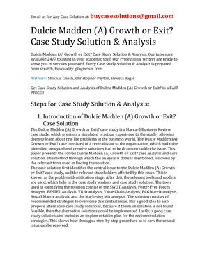 Calaméo - Dulcie Madden (A) Growth Or Exit? Case Study Solution Analysis