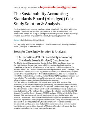 Calaméo - The Sustainability Accounting Standards Board (Abridged) Case Study Solution Analysis