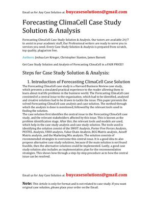 Calaméo - Forecasting Clima Cell Case Study Solution Analysis