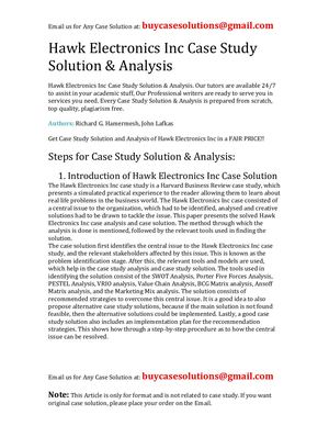 Calaméo - Hawk Electronics Inc Case Study Solution Analysis