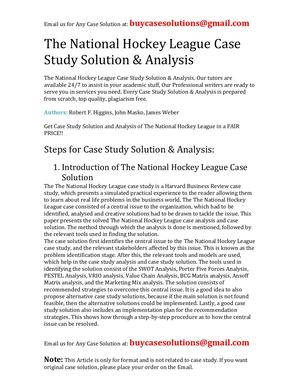 Calaméo - The National Hockey League Case Study Solution Analysis