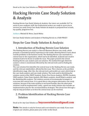 Calaméo - Hacking Heroin Case Study Solution Analysis