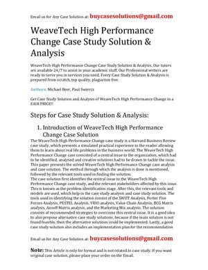 Calaméo - WeaveTech High Performance Change Case Study Solution Analysis