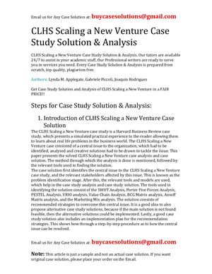 Calaméo - CLHS Scaling A New Venture Case Study Solution Analysis