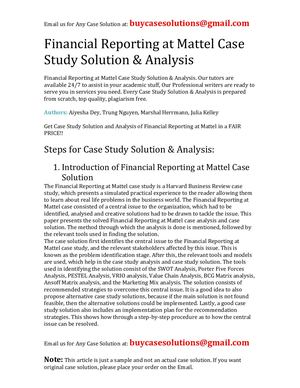 Calaméo - Financial Reporting At Mattel Case Study Solution Analysis