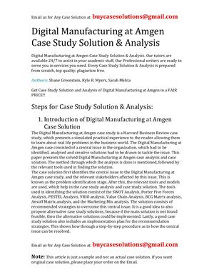 Calaméo - Digital Manufacturing At Amgen Case Study Solution Analysis