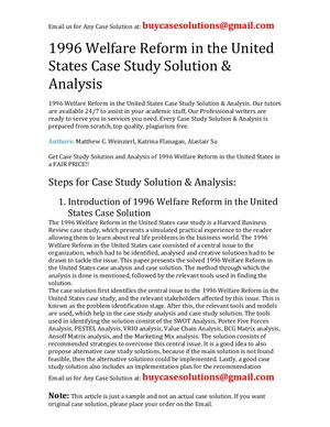 Calaméo - 1996 Welfare Reform In The United States Case Study Solution ...