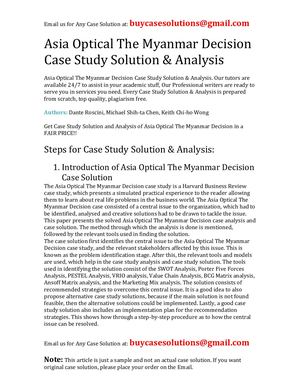Calaméo - Asia Optical The Myanmar Decision Case Study Solution Analysis
