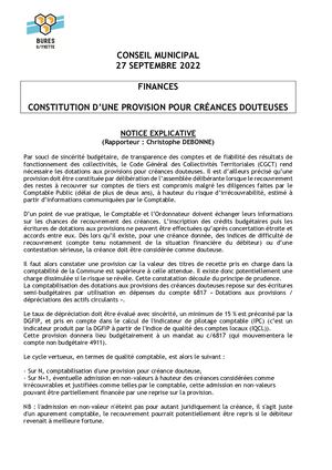 Calaméo - 4- NOTICE+PROJETDELIB - Provision Pour Créances Douteuses