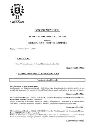 Calaméo - Ordre Du Jour Du Conseil Municipal Du 8 Octobre 2022