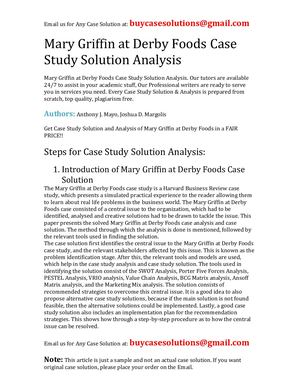 Calaméo - Mary Griffin At Derby Foods Case Study Solution Analysis