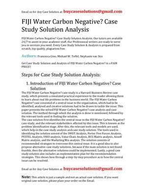 Calaméo - FIJI Water Carbon Negative? Case Study Solution Analysis