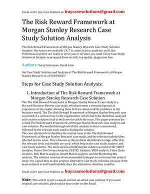 Calaméo - The Risk Reward Framework At Morgan Stanley Research Case Study Solution Analysis