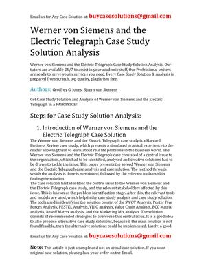 Calaméo - Werner Von Siemens And The Electric Telegraph Case Study Solution Analysis