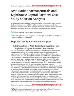 Calaméo - Avid Radiopharmaceuticals And Lighthouse Capital Partners Case Study Solution Analysis