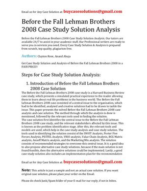 Calaméo - Before The Fall Lehman Brothers 2008 Case Study Solution Analysis