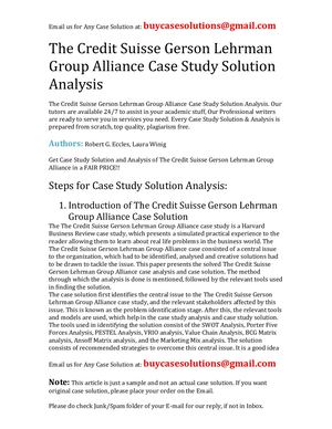 Calaméo - The Credit Suisse Gerson Lehrman Group Alliance Case Study Solution Analysis
