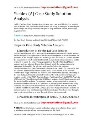 Calaméo - Yieldex (A) Case Study Solution Analysis