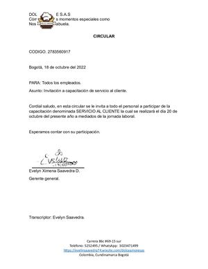 Calaméo - Circular interna invitando a una capacitación de servicio al cliente