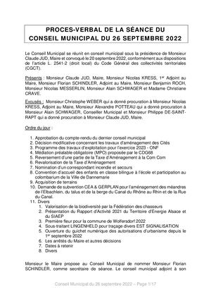 Calaméo - Proces Verbal De La Seance Du Cm Du 26 Septembre 2022