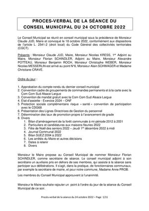 Calaméo - Proces Verbal Du Conseil Municipal Du 24 Octobre 2022