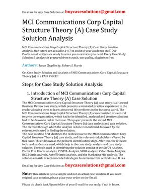 Calaméo - MCI Communications Corp Capital Structure Theory (A) Case Study Solution Analysis