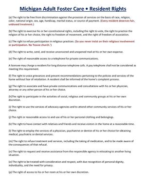 Calaméo - Michigan Adult Foster Care Mini Rights Poster
