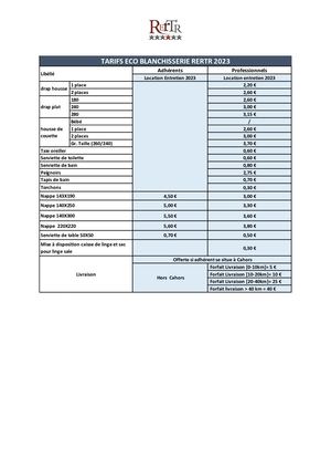 Calaméo - Tarifs Loc Entretien 2023 Eco Blanchisserie Rertr