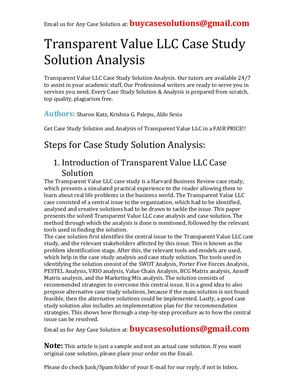Calaméo - Transparent Value LLC Case Study Solution Analysis