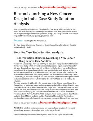 Calaméo - Biocon Launching A New Cancer Drug In India Case Study Solution Analysis